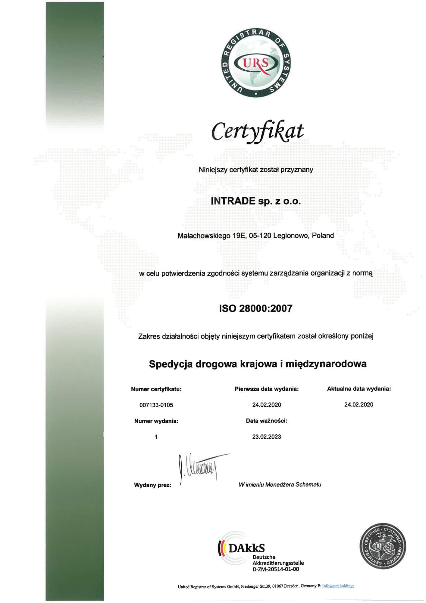 Certyfikaty Zdobyte Przez Firm INTRADE Company W Legionowie